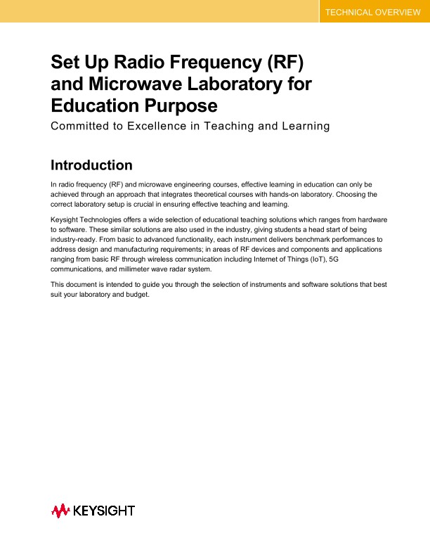 Set Up Radio Frequency (RF) and Microwave Laboratory for Education Purpose PDF Asset Page | Keysight